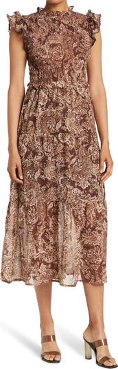 MOON RIVER Ruffled Paisley Print Midi Dress | Nordstromrack
