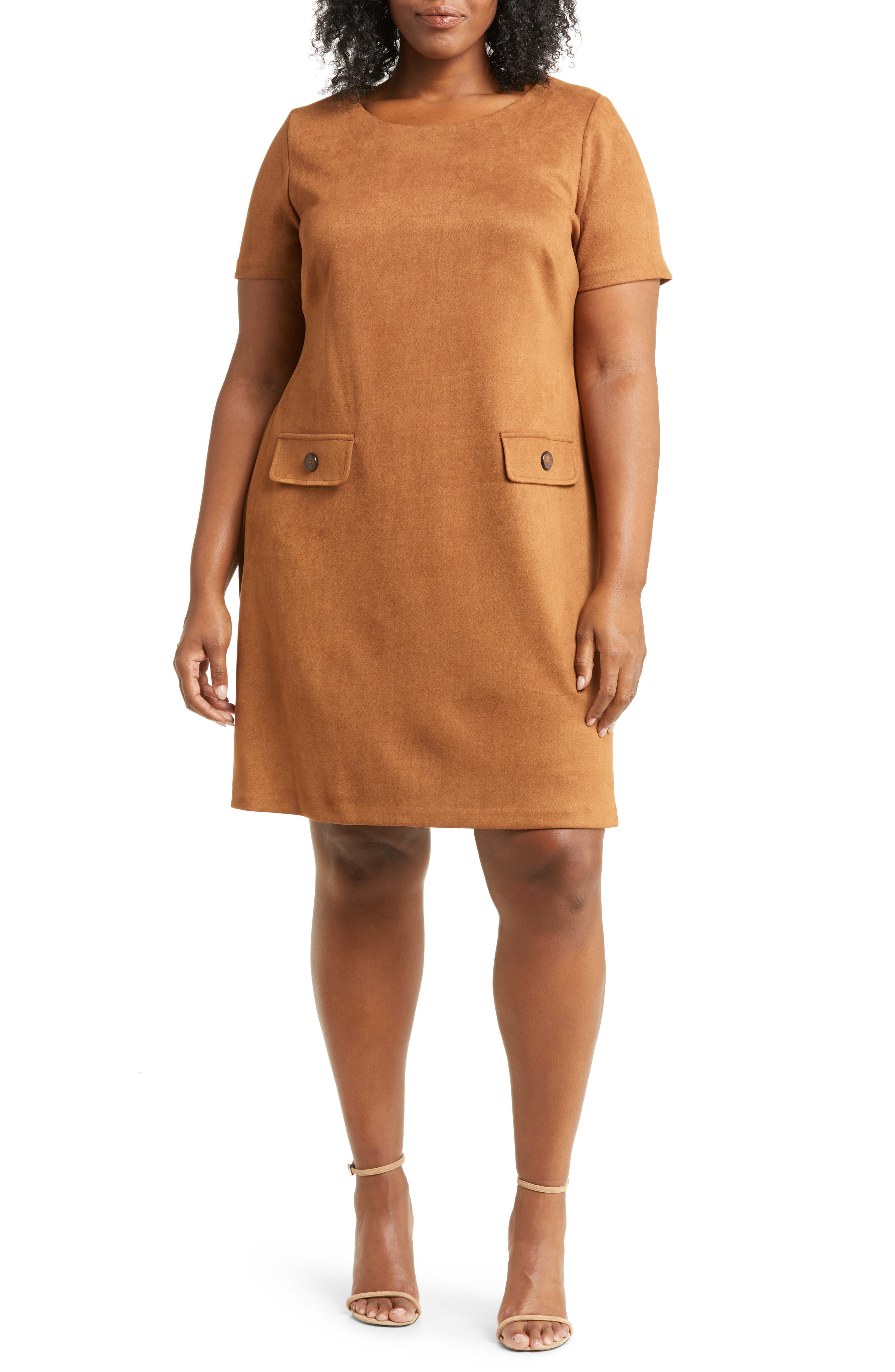 Connected Apparel Faux Suede A-Line Dress | Nordstromrack