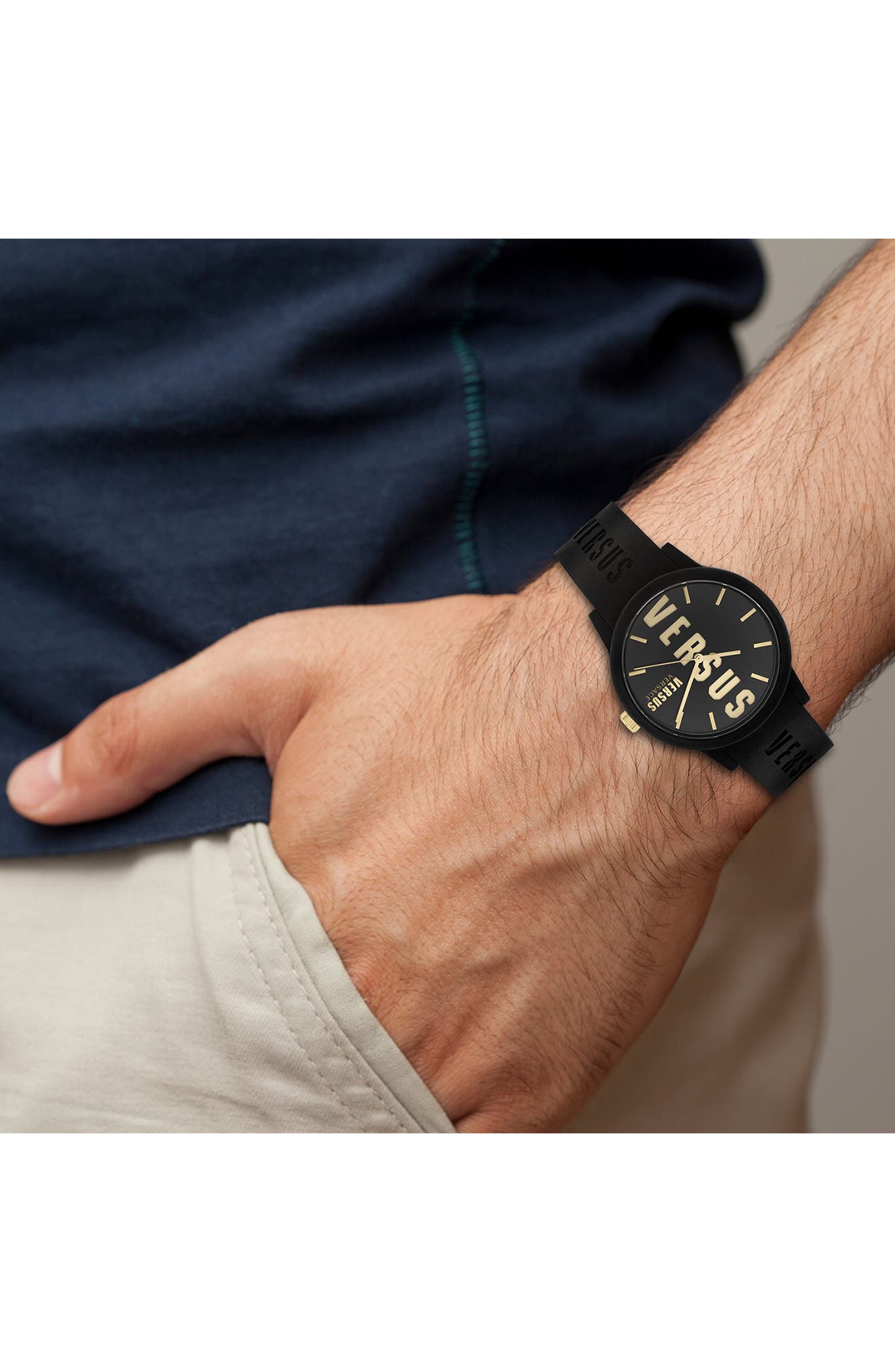 VERSUS Versace Barbes Three-Hand Quartz Silicone Strap Watch, 40mm | Nordstromrack