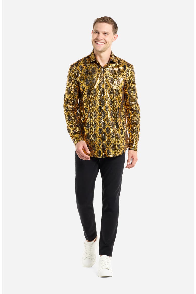 Modern Tailored Fit Shiny Snake Wrinkle Resistant Button-Up Shirt (Men ...