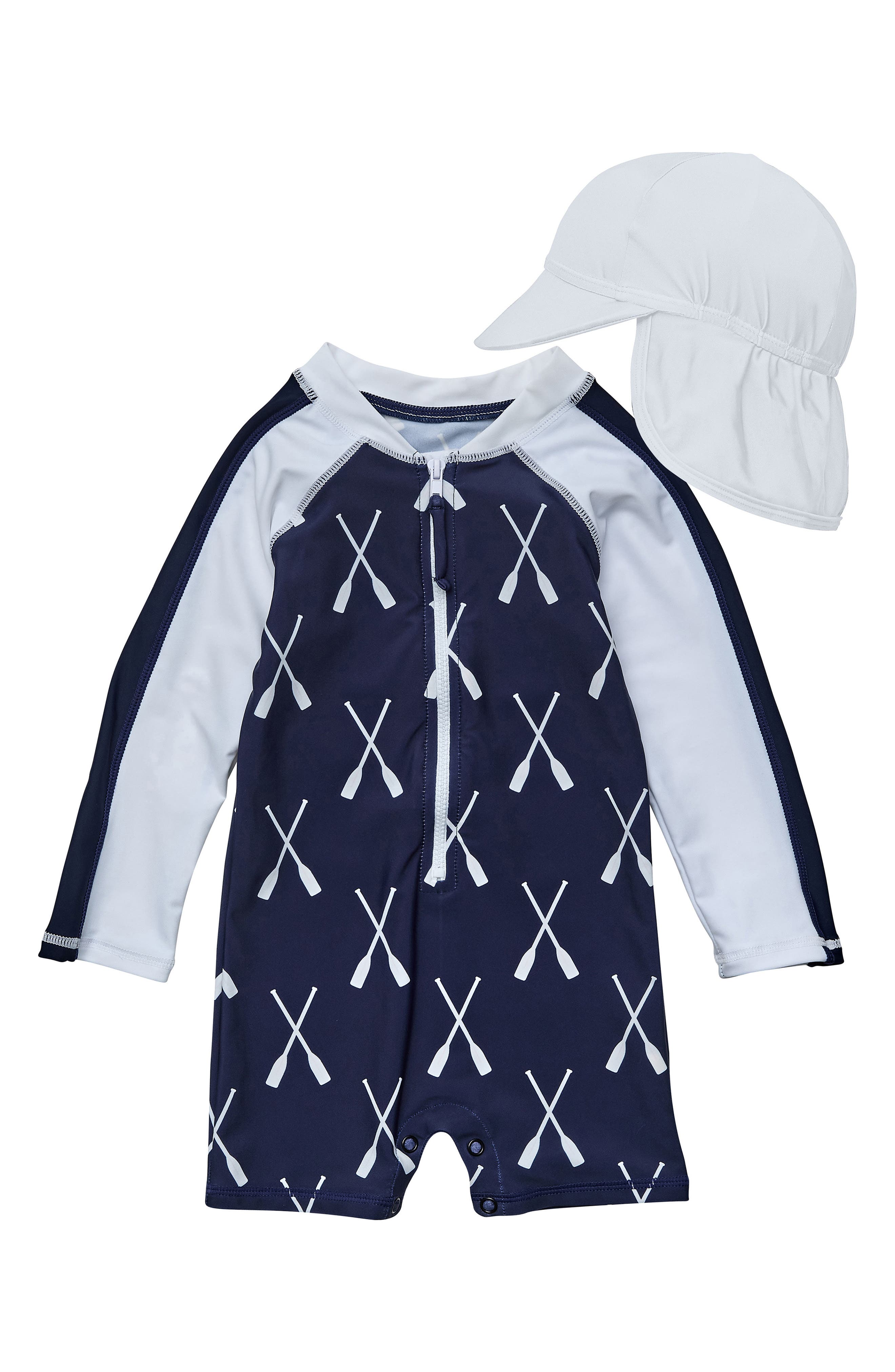 Snapper Rock Row Long Sleeve One-Piece Swimsuit & Flap Hat Set | Nordstrom