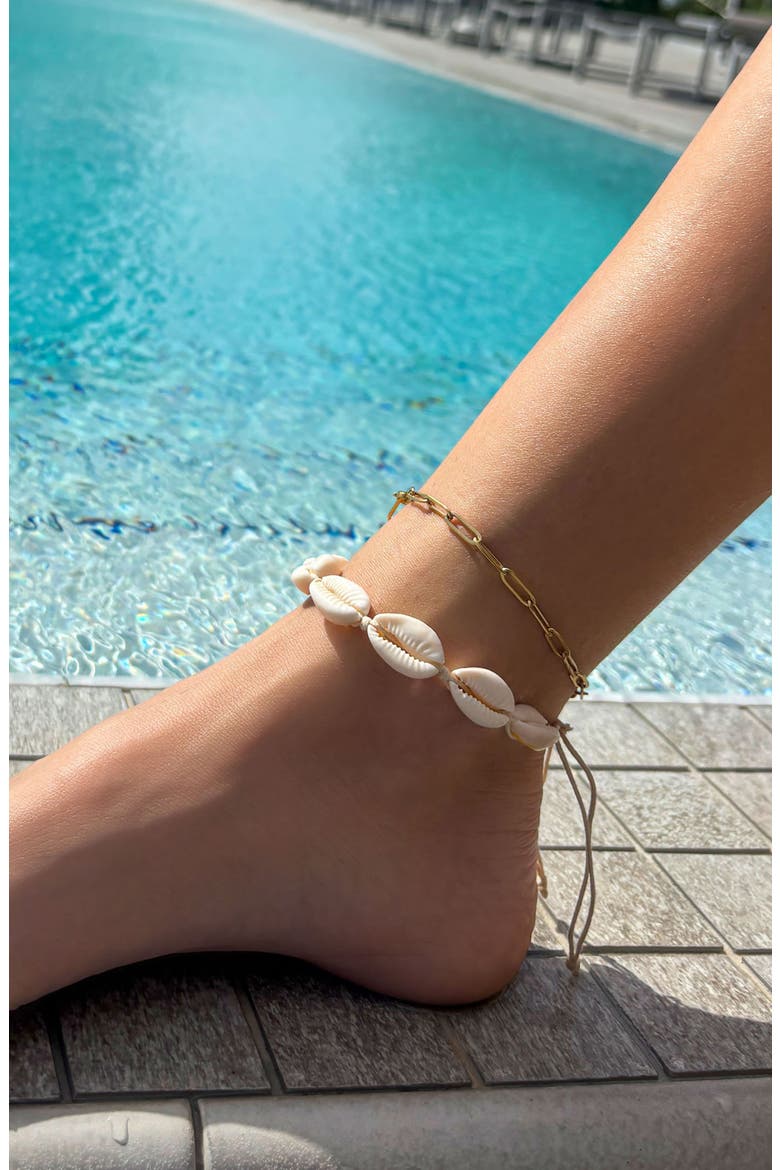 Set of 2 18K Gold Plated Paper Clip Chain & Shell Anklets (Women ...