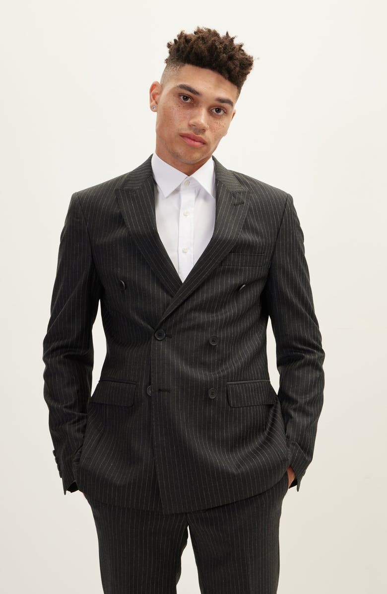 RON TOMSON Pinstripe Merino Wool Double Breasted Tuxedo | Nordstromrack