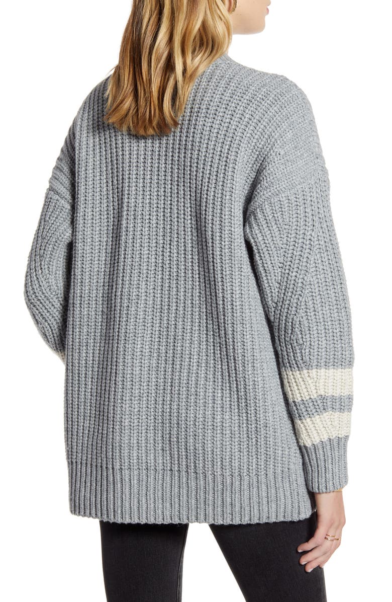 Treasure & Bond Stripe Sleeve Oversize V-Neck Sweater | Nordstrom