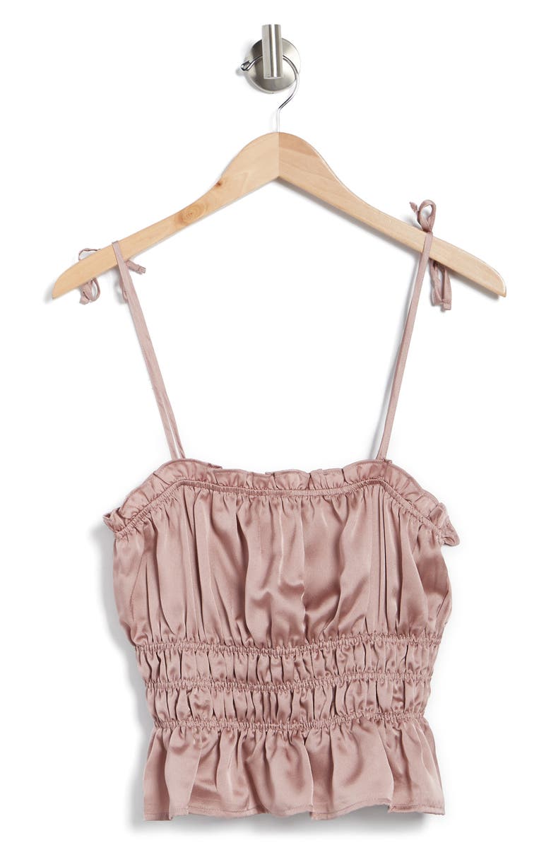Row A Tie Shoulder Smocked Satin Top | Nordstromrack