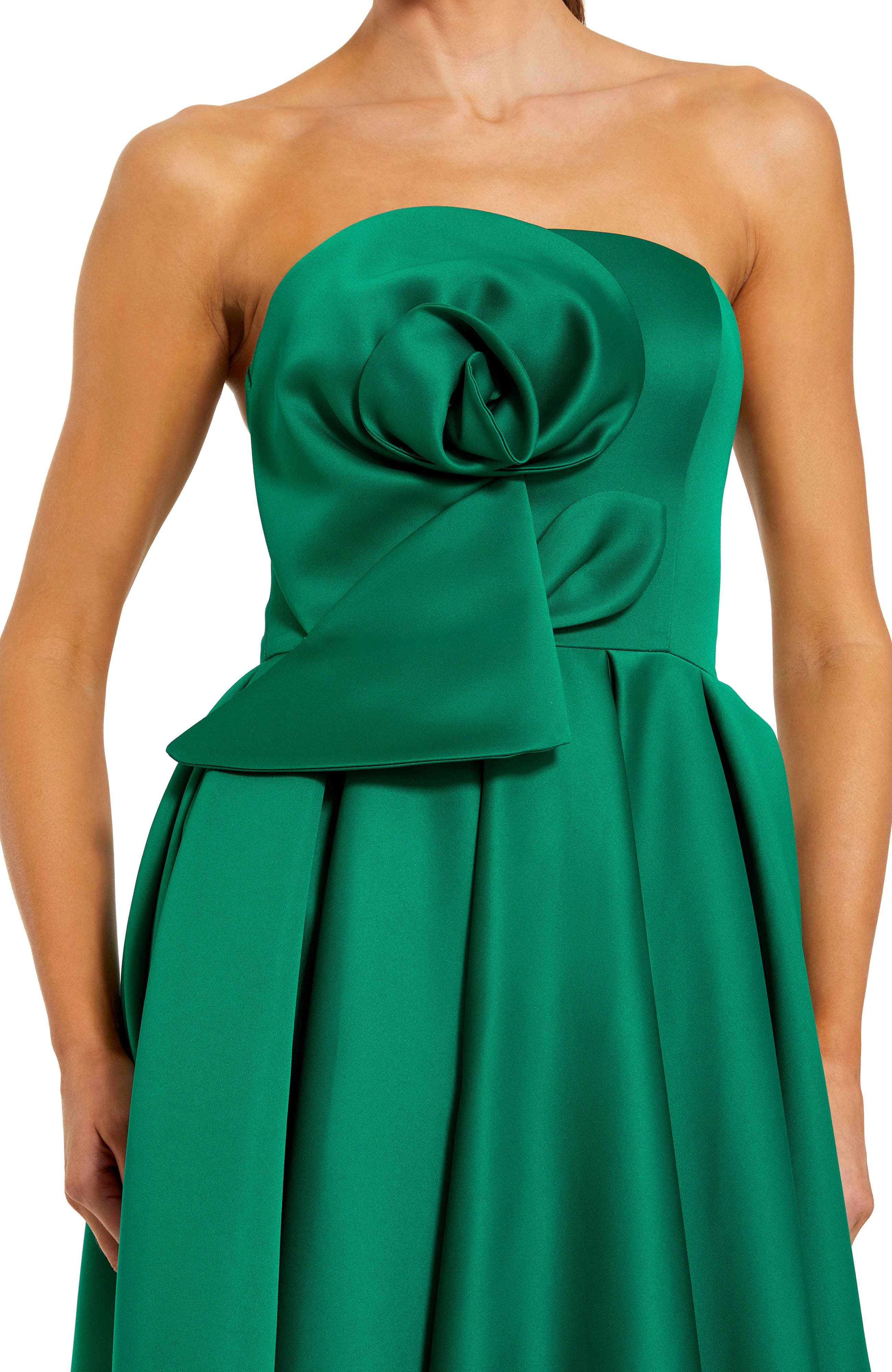 Strapless Satin A Line Midi Dress With 3D Flower (Women) | Nordstrom