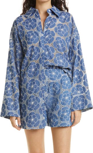 Samsøe Samsøe Jimea Floral Embroidered Eyelet Button-Up Shirt | Nordstrom