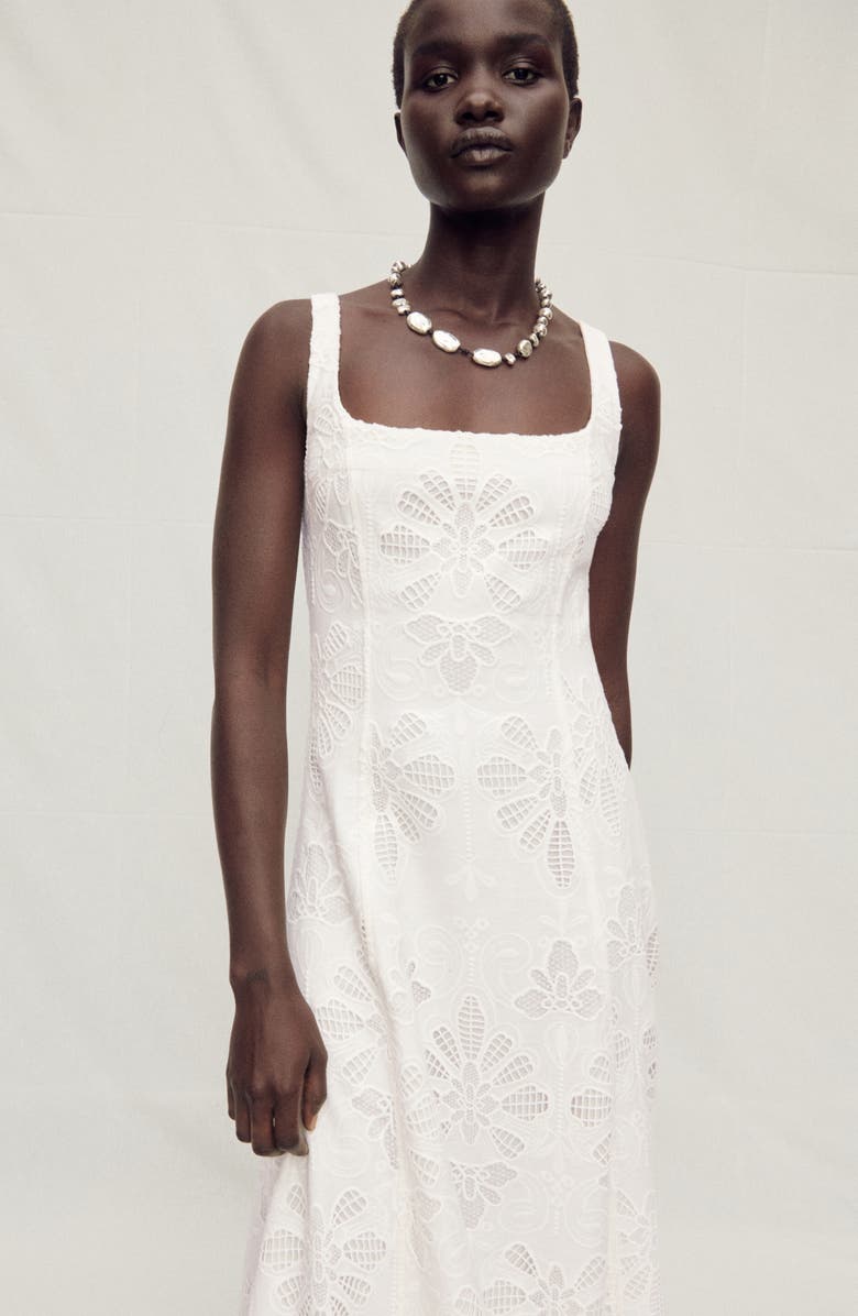 MANGO Floral Embroidered Linen Blend Sundress | Nordstromrack