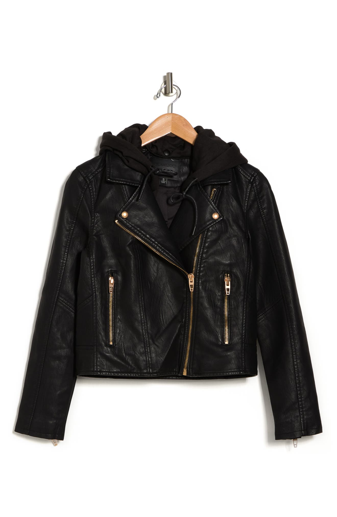 BLANKNYC Faux Leather Hooded Crop Moto Jacket | Nordstromrack
