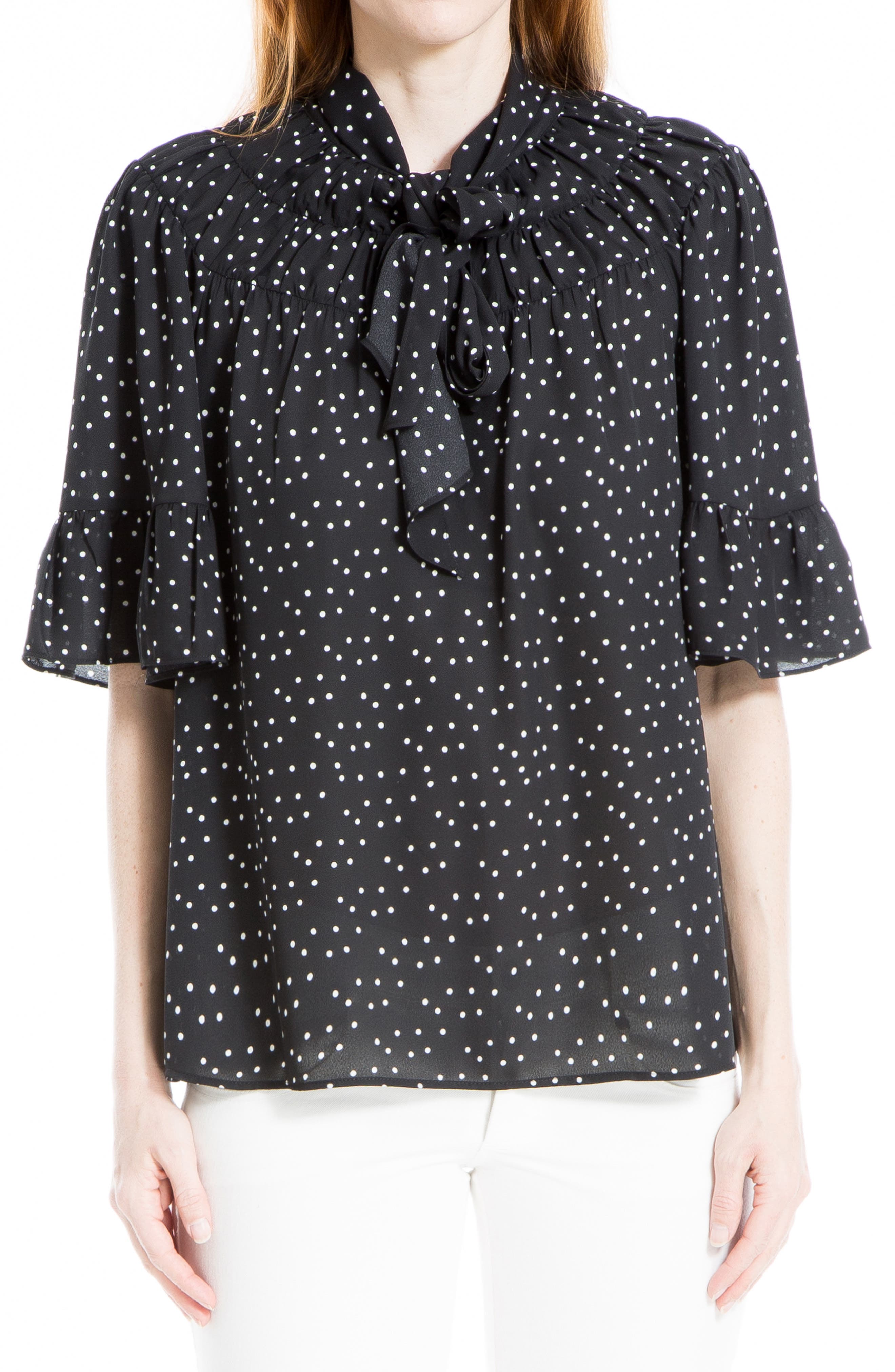 MAX STUDIO Tie Neck Elbow Sleeve Blouse | Nordstromrack