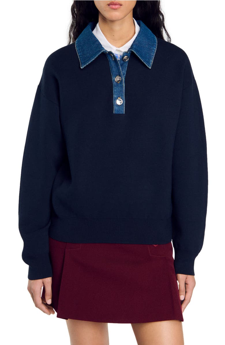SANDRO Sweater with denim collar | Nordstrom