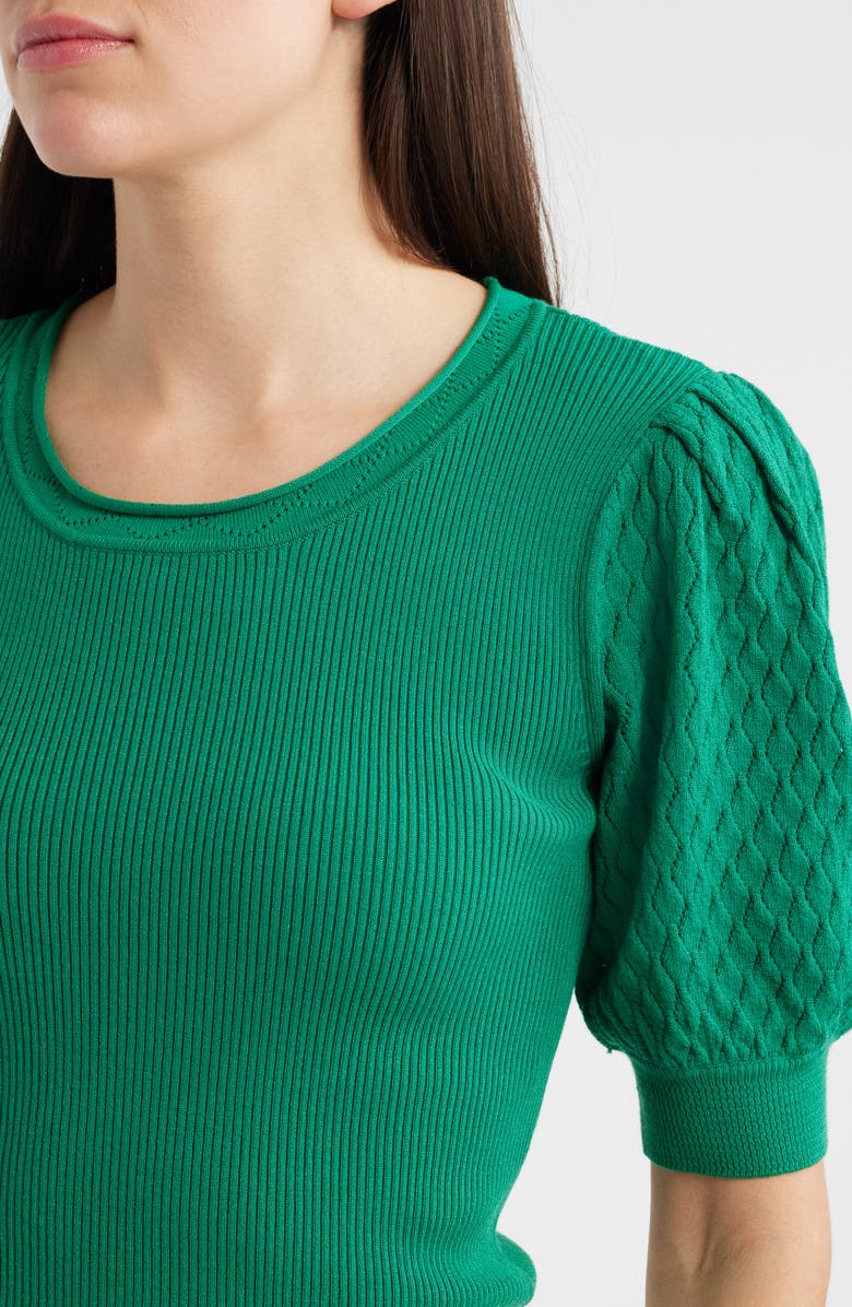 Elie Tahari The Nika Mixed Media Puff Sleeve Knit Top | Nordstrom