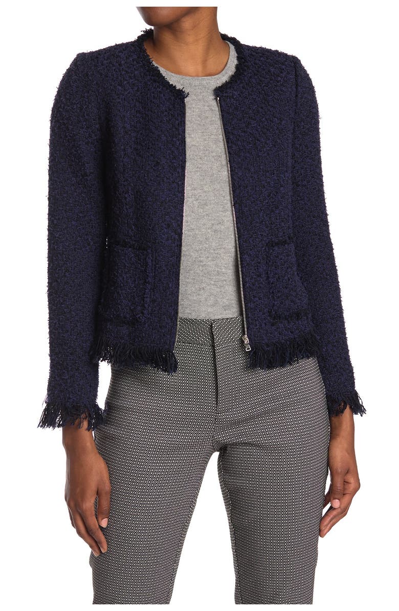 Rebecca Taylor Fringe Cotton & Virgin Wool Blend Tweed Jacket ...