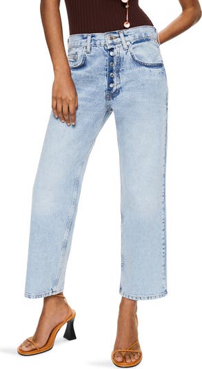 MANGO Straight Leg Button Fly Crop Jeans | Nordstrom