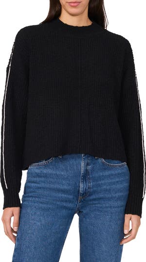 Halogen® Low Mock Neck Stripe Sleeve Sweater | Nordstromrack