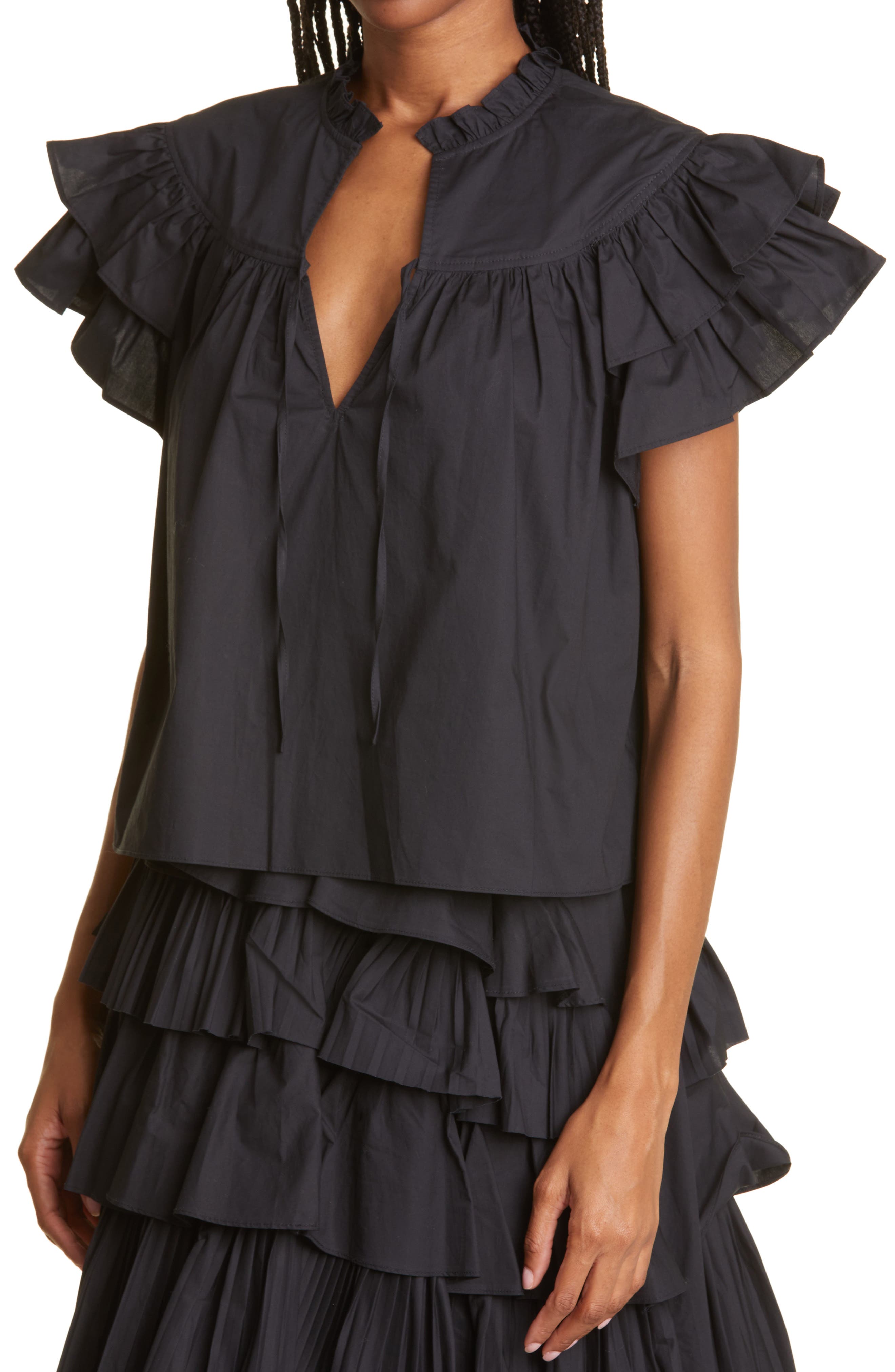 Ulla Johnson Letty Ruffle Sleeve Cotton Top | Nordstrom
