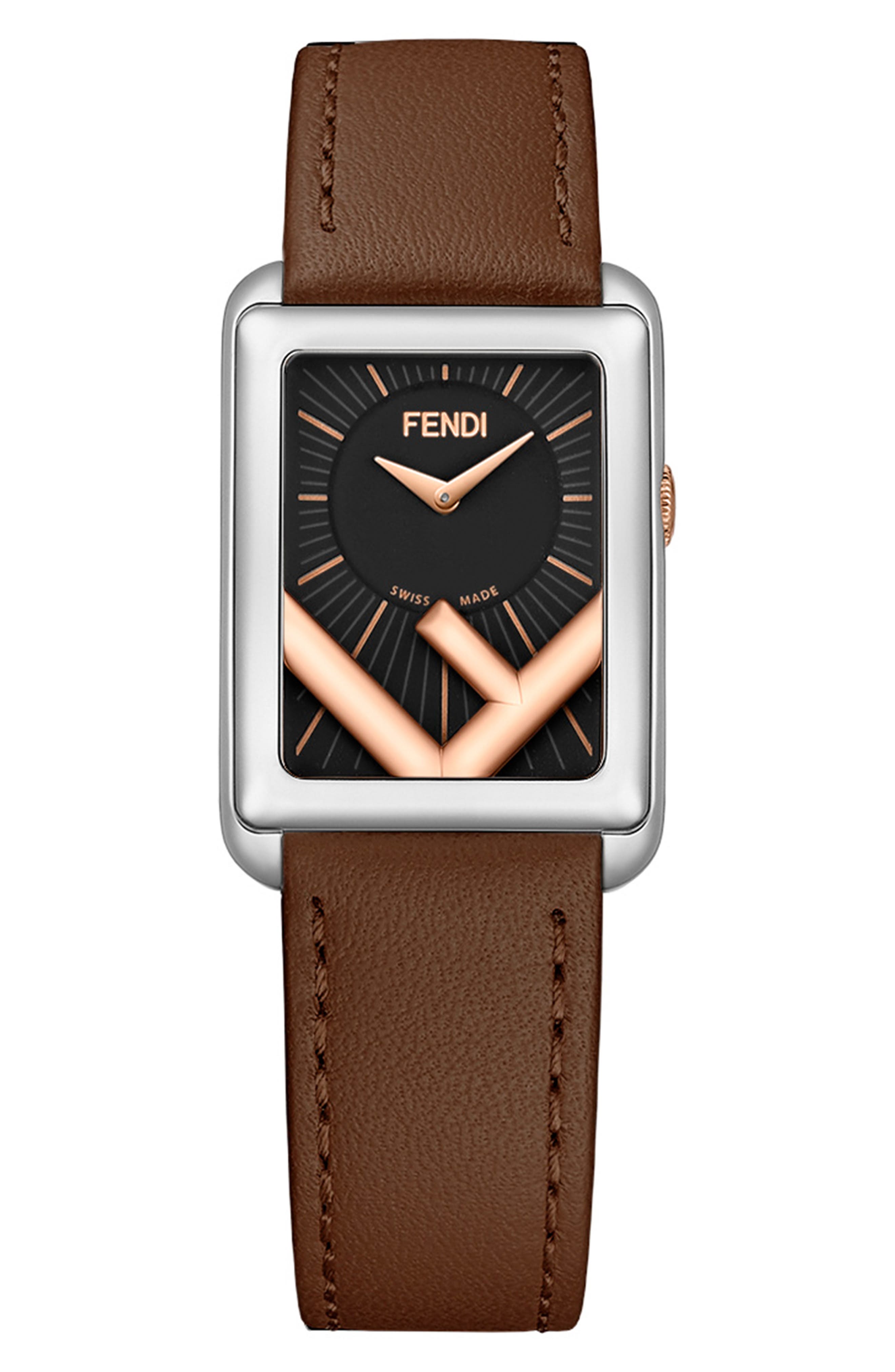 Fendi Run Away Rectangle Leather Strap Watch, 22.5mm x 32mm | Nordstromrack