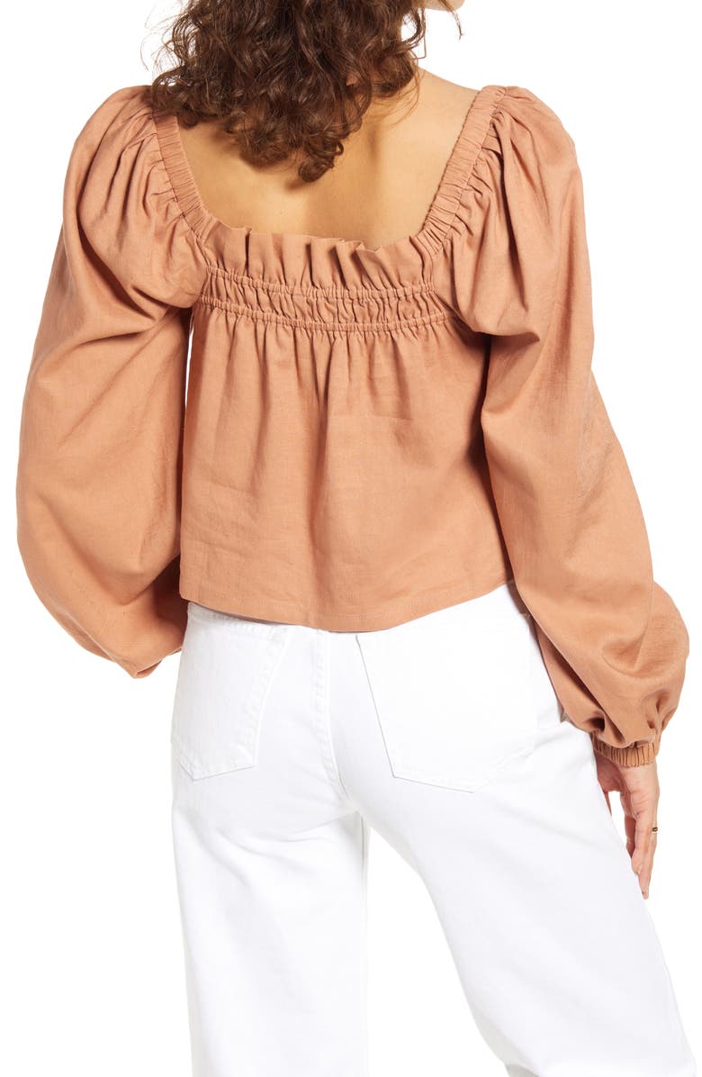 Open Edit Long Sleeve Linen Blend Blouse | Nordstromrack