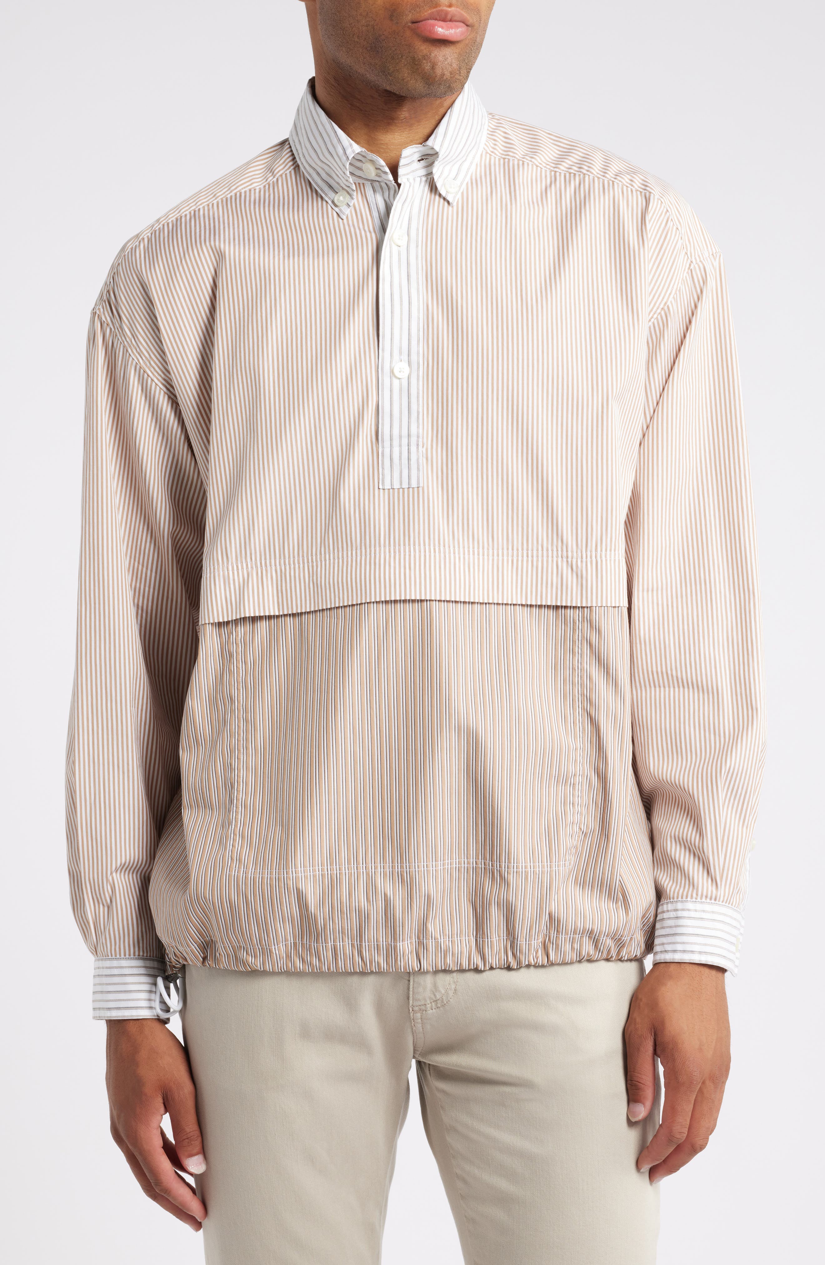 BOSS Owen Stripe Cotton Button-Down Anorak (Men) | Nordstromrack
