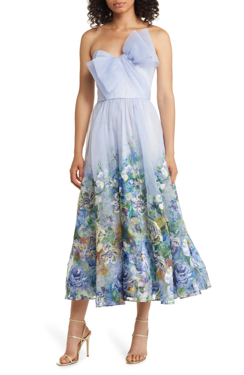 Marchesa Notte Painted Layered Roses Floral Embroidered Strapless A ...