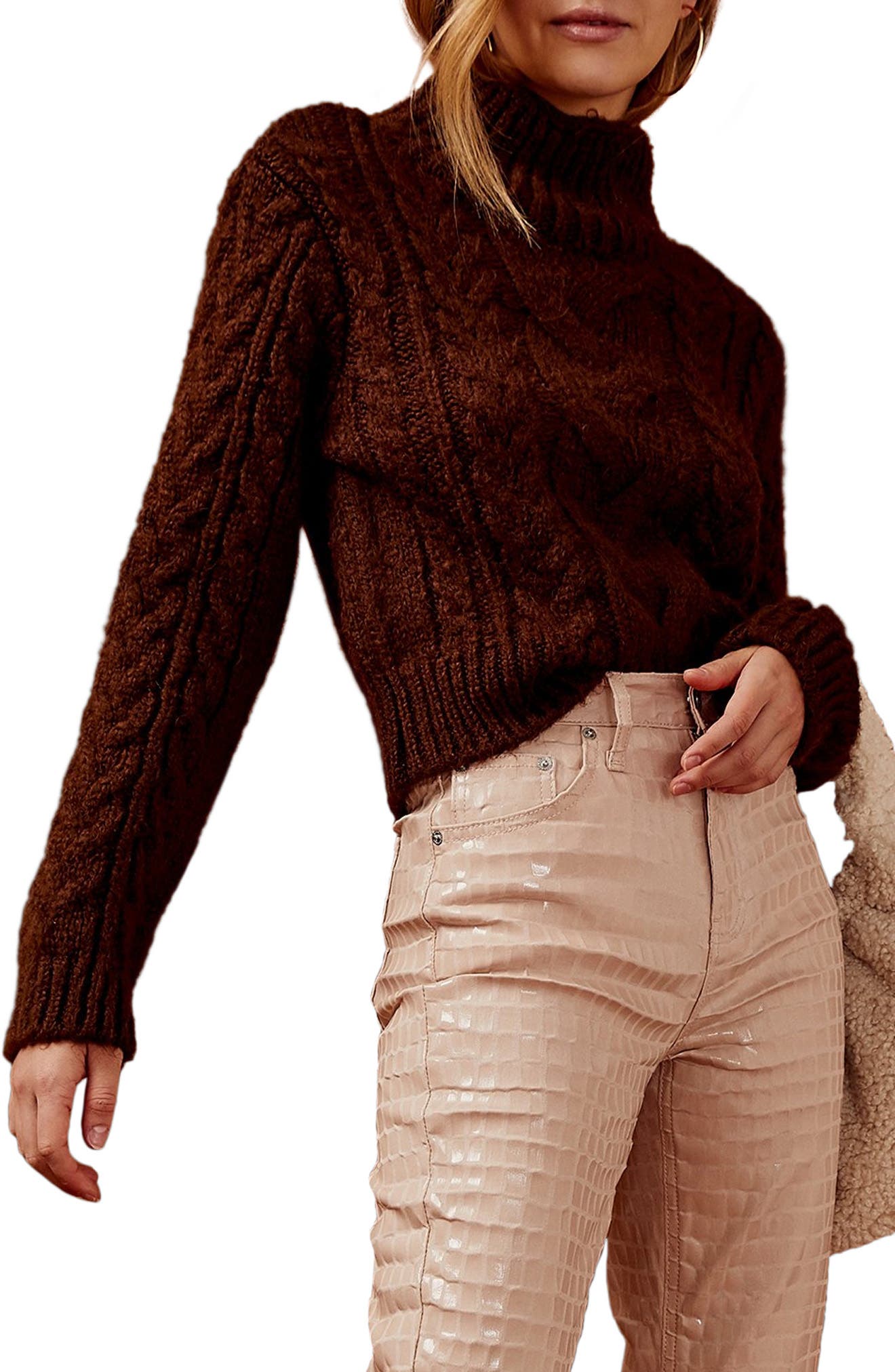 Topshop Cable Roll Crop Sweater | Nordstromrack