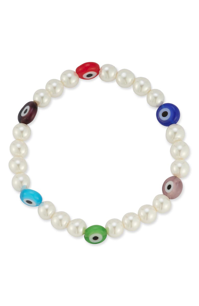 SPHERA MILANO Evil Eye Cultured Pearl Beaded Stretch Bracelet ...