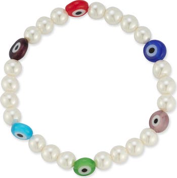 SPHERA MILANO Evil Eye Cultured Pearl Beaded Stretch Bracelet ...