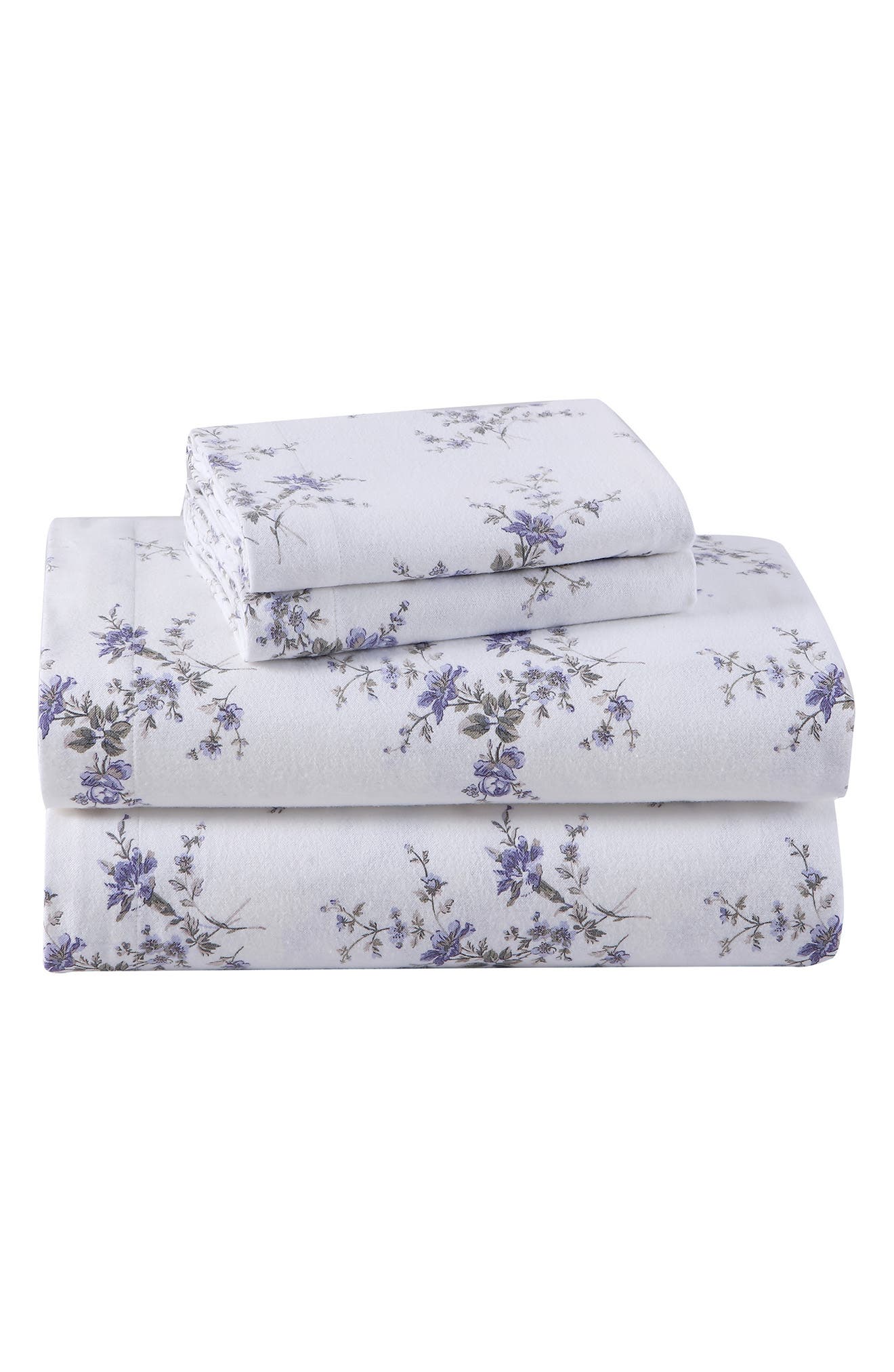 Laura Ashley Jessika Flannel 4-Piece Purple Floral Cotton Full Sheet ...