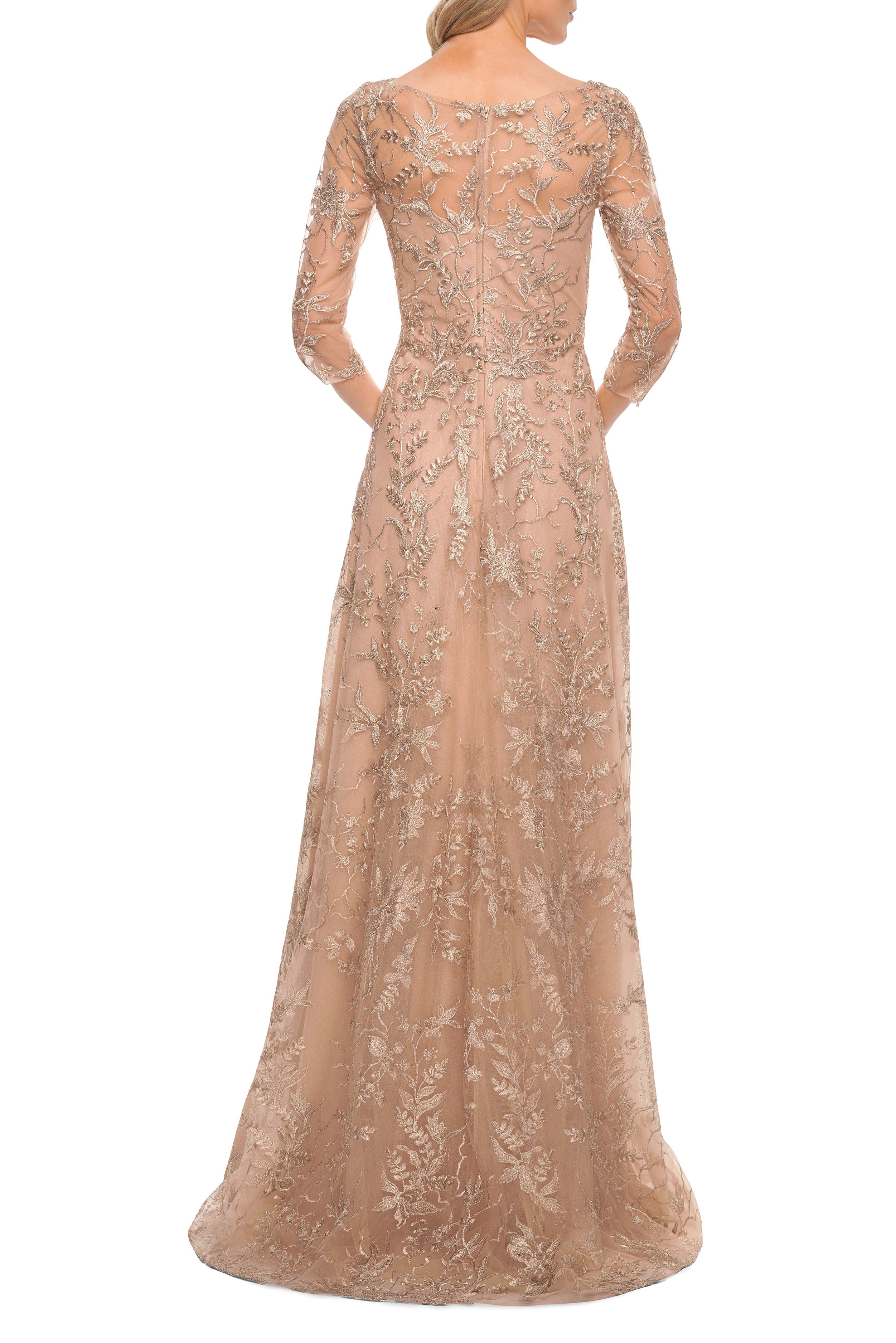 La Femme Mother of the Bride Lace Dress with Three-Quarter Sleeves ...