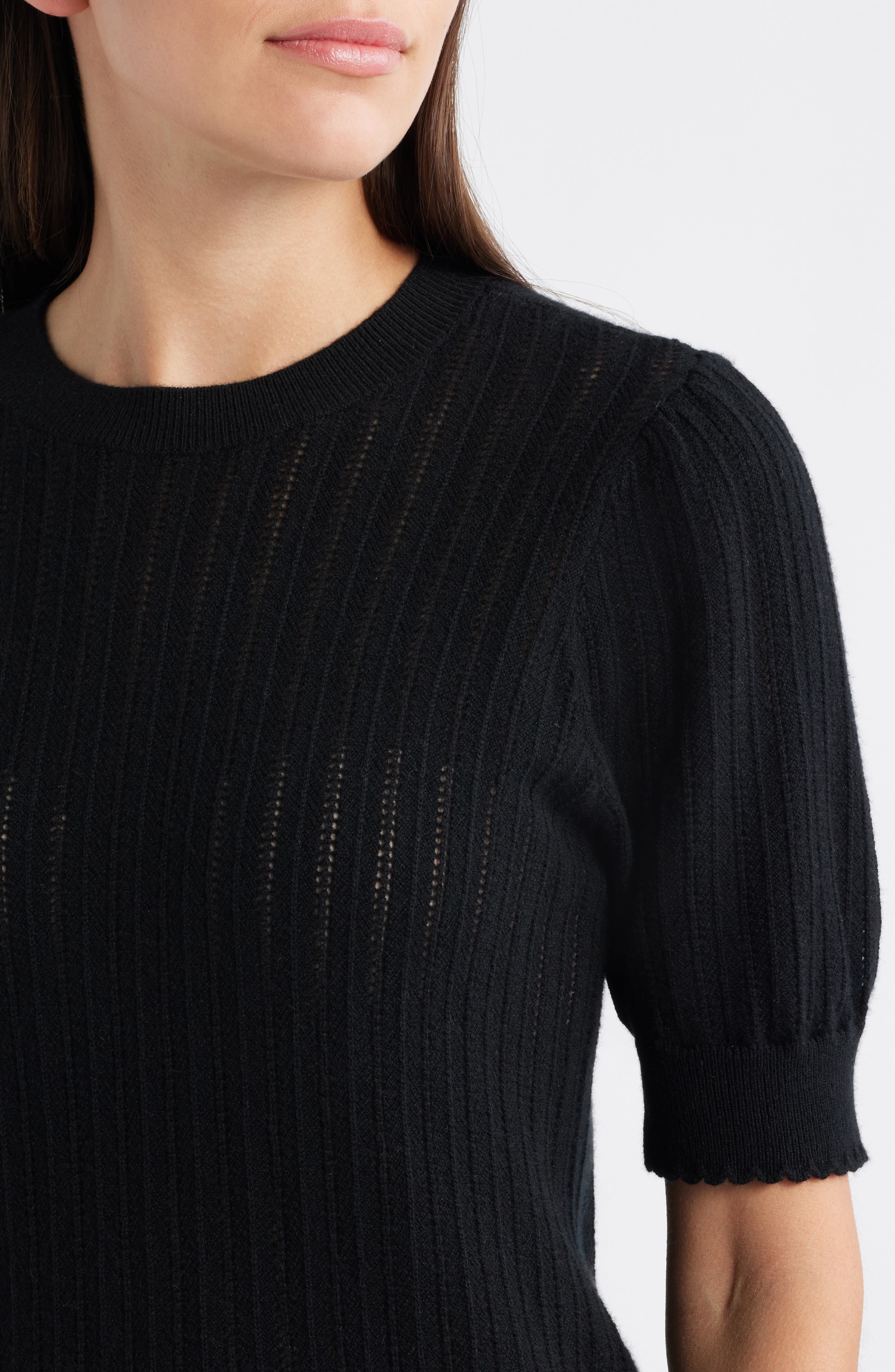 FRAME The Ladder Pointelle Short Sleeve Cashmere Sweater | Nordstrom