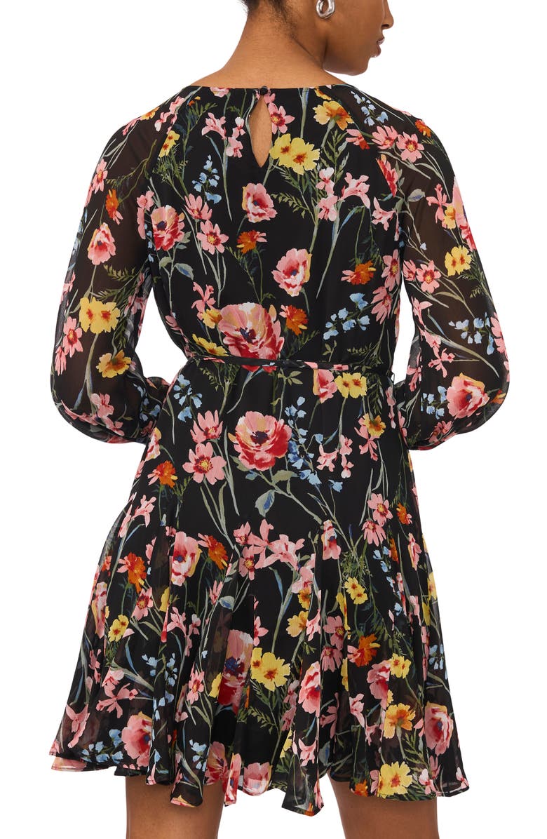 Halogen® Floral Balloon Sleeve Chiffon Fit & Flare Dress | Nordstromrack