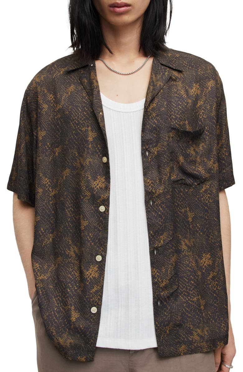 AllSaints Caiman Relaxed Fit Reptile Print Short Sleeve Button-Up Camp ...