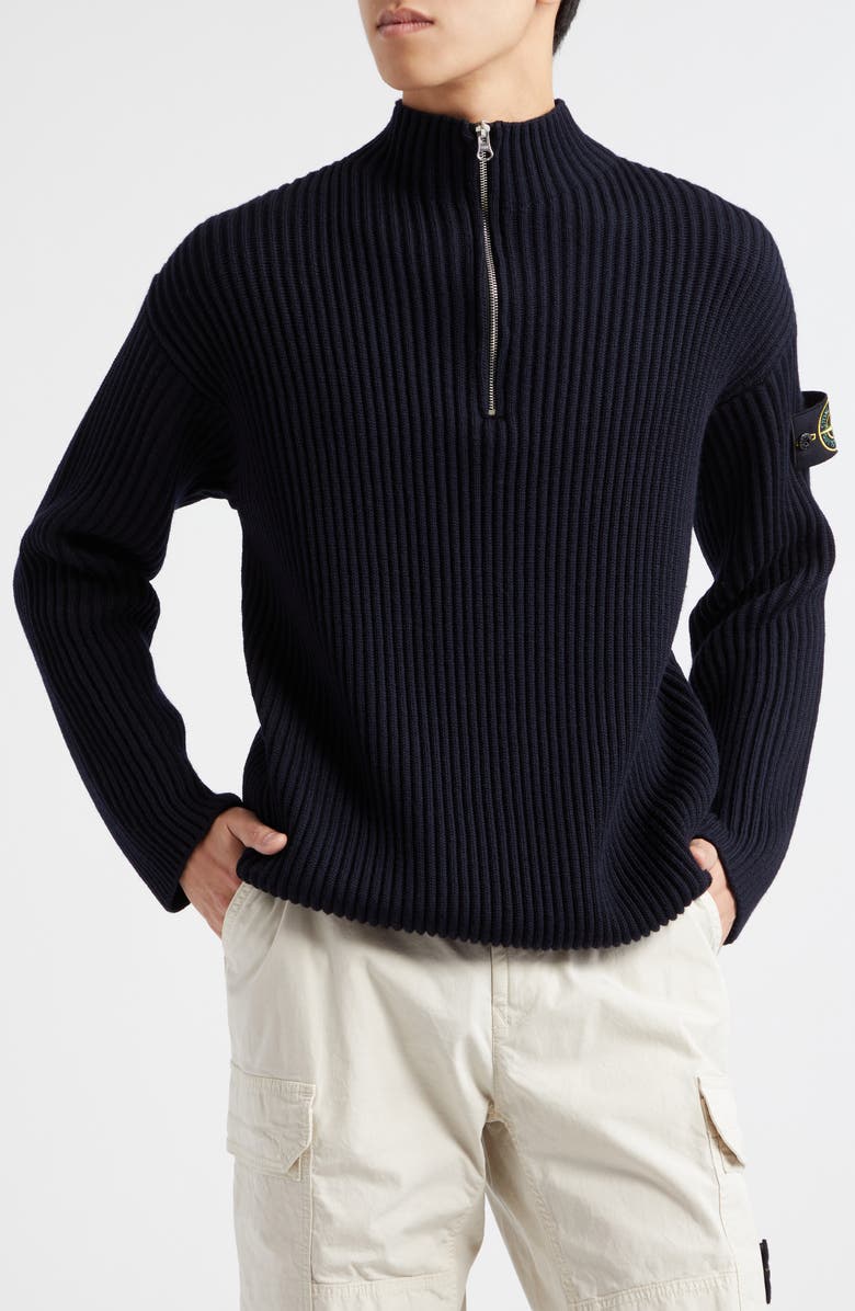 Stone Island Wool Rib Quarter Zip Sweater | Nordstromrack