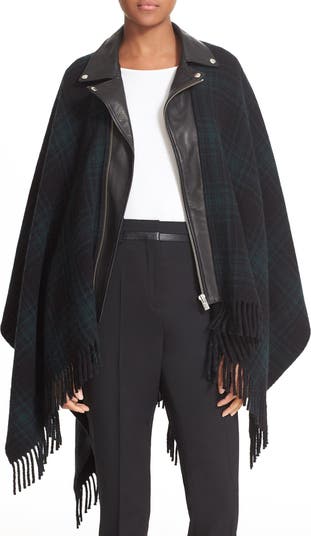 The Kooples Leather Collar Wool Blend Poncho | Nordstrom