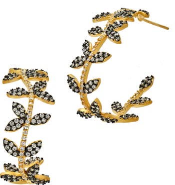 FREIDA ROTHMAN Fleur Bloom Gold Clad Sterling Silver Pave CZ Leaflet ...