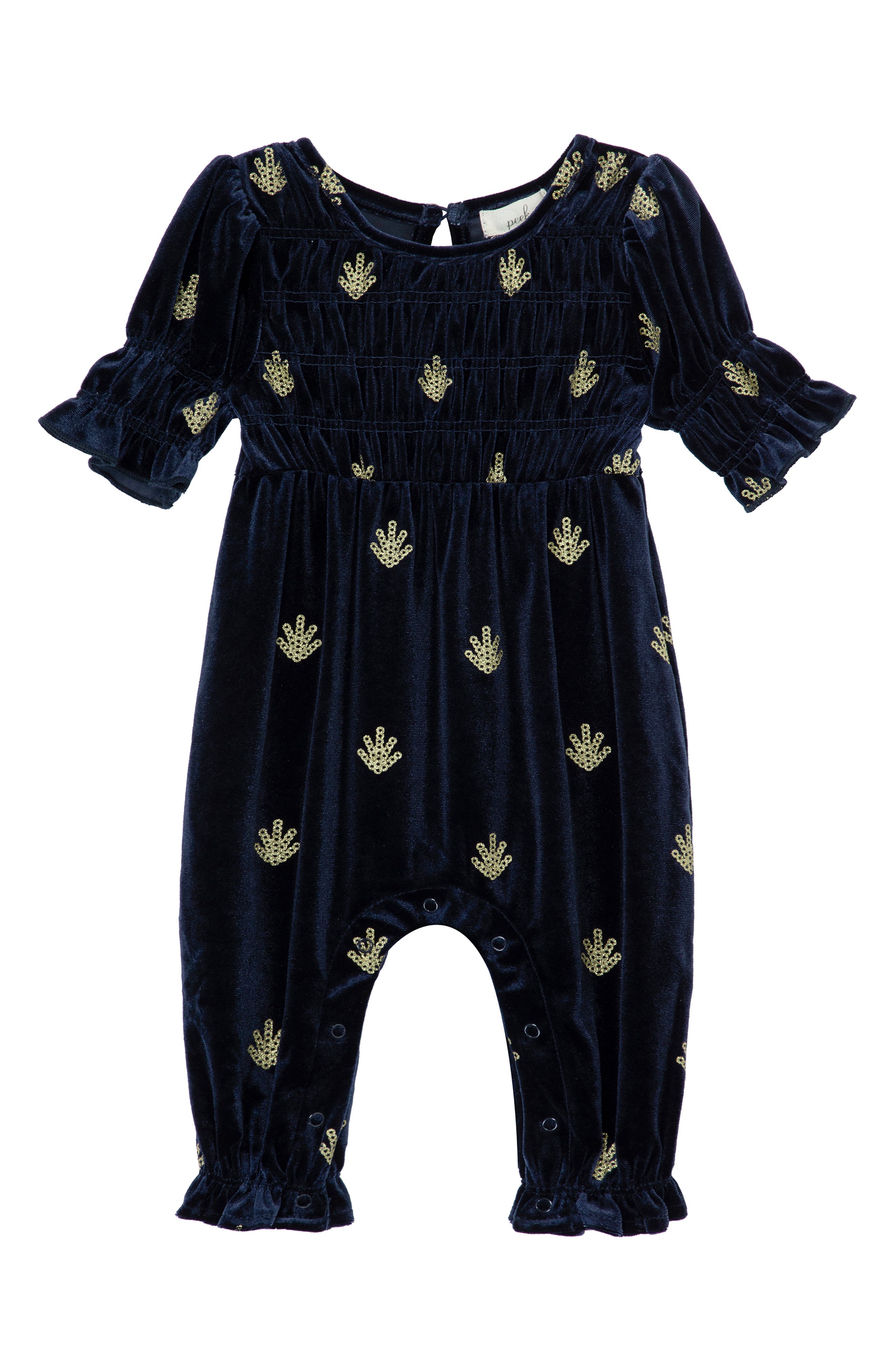 Peek Essentials Glitter Tree Velour Romper | Nordstromrack
