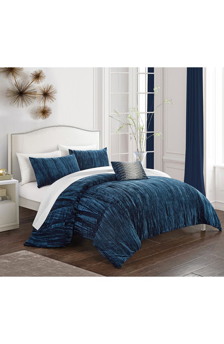 CHIC King Merieta Rich Textured Crinkle Velvet Design Comforter 4-Piece ...