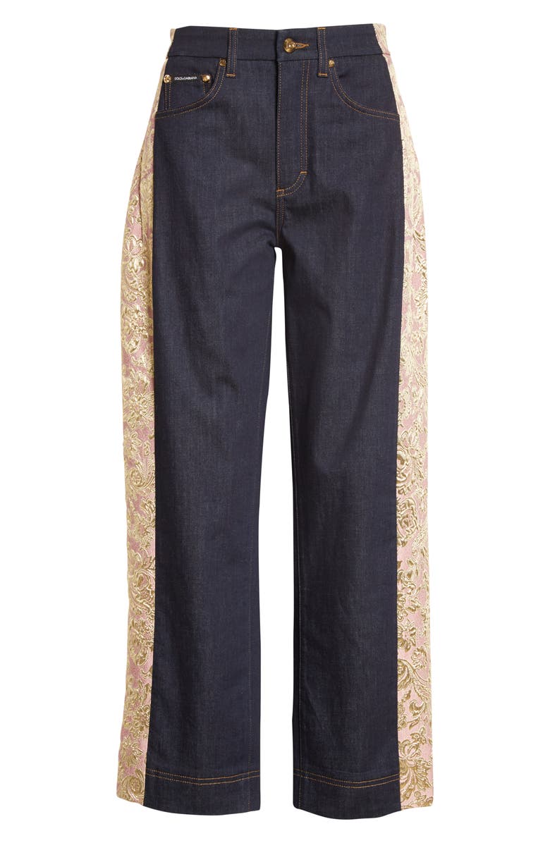 Dolce&Gabbana Brocade Trim High Waist Cotton Stretch Ankle Jeans ...