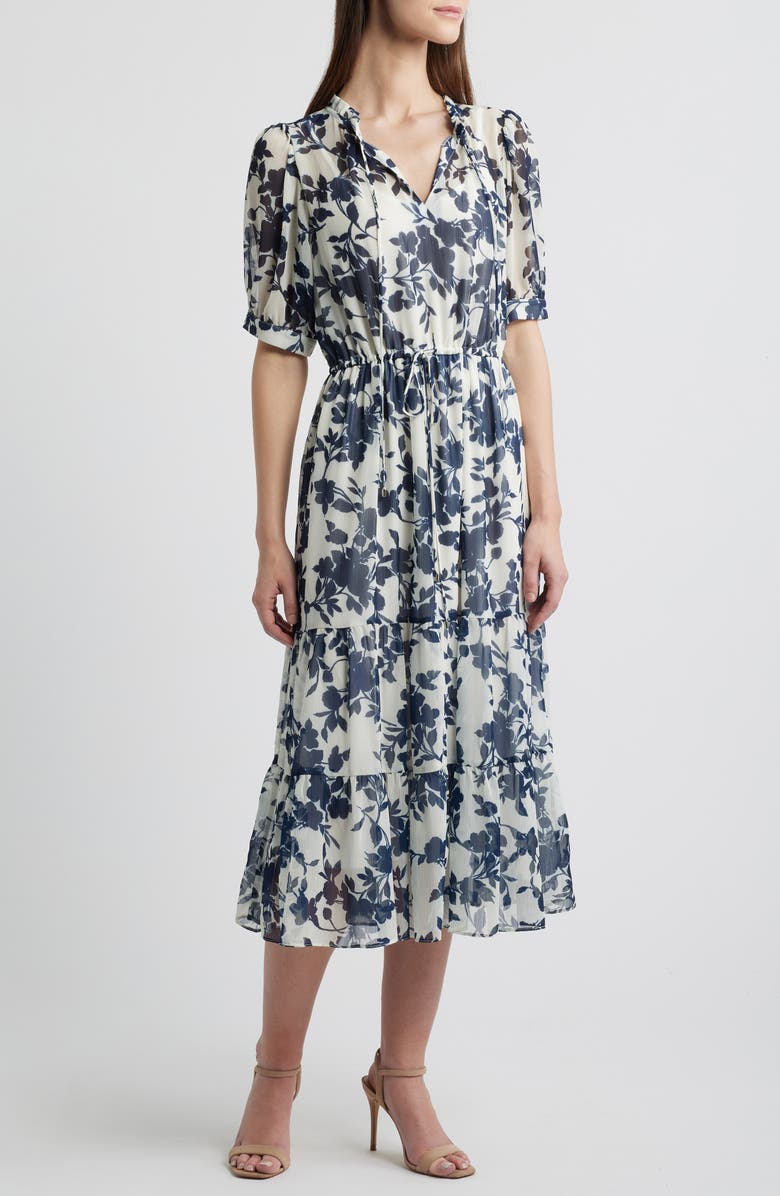 Julia Jordan Floral Split Neck Tiered Midi Dress | Nordstromrack
