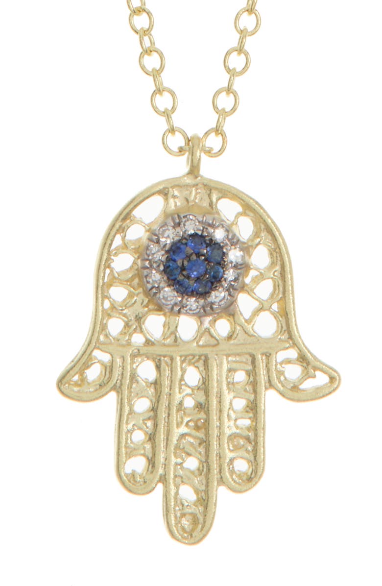 Meira T 14K Yellow Gold Pavé Diamond & Sapphire Hamsa Pendant Necklace ...