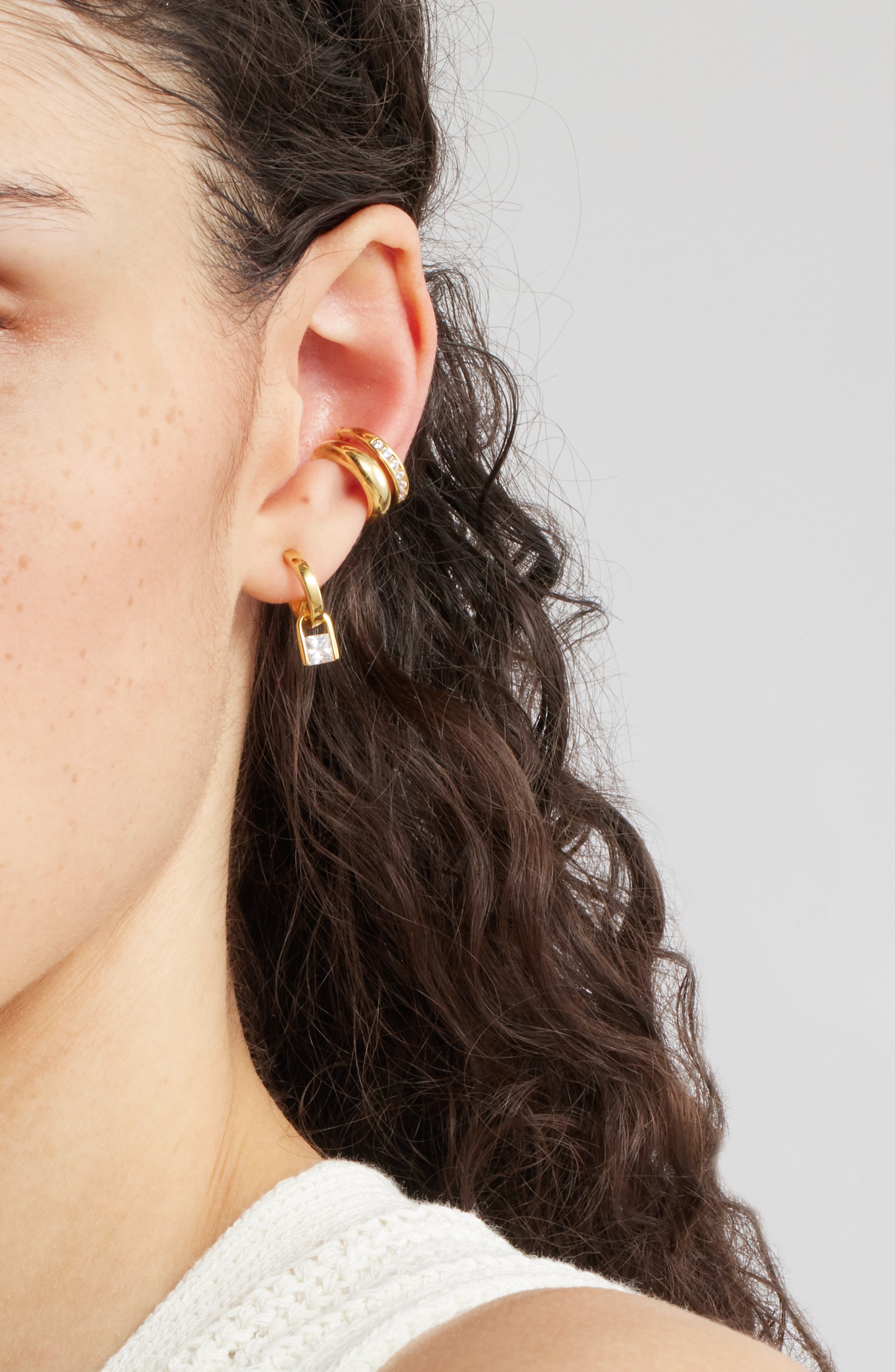 Nordstrom Set of 3 Cubic Zirconia Ear Cuffs, Stud & Drop Huggie Hoop ...