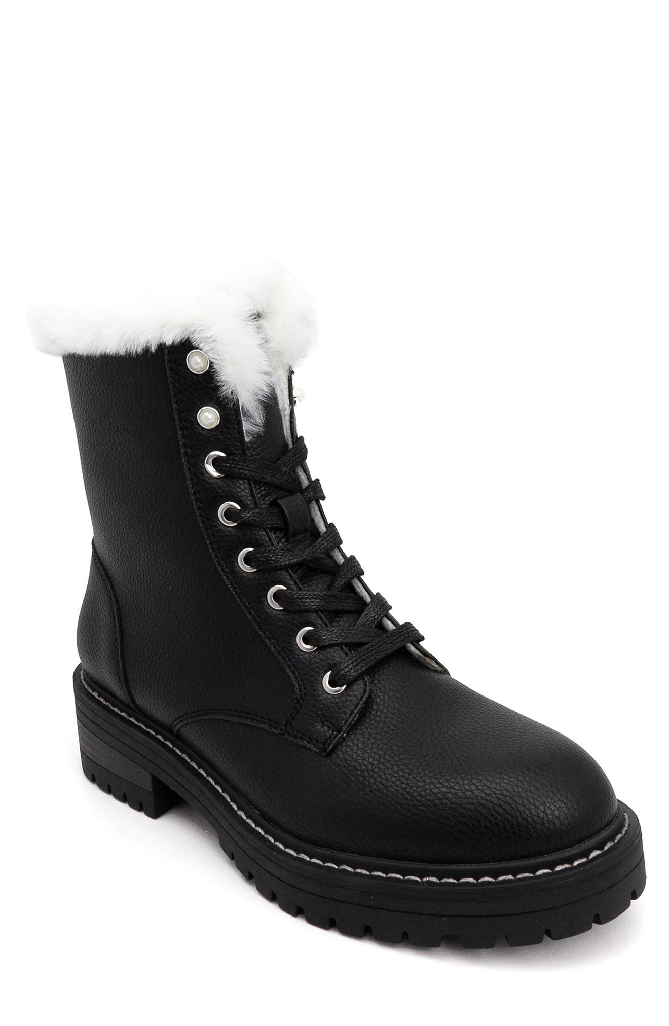 Sugar Faux Fur Collar Lug Sole Combat Boot (Women) | Nordstromrack