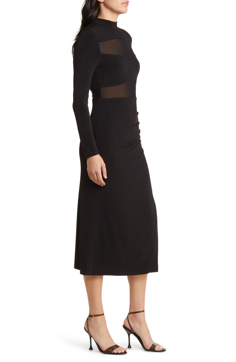 FLORET STUDIOS Mesh Panel Long Sleeve Midi Dress | Nordstromrack