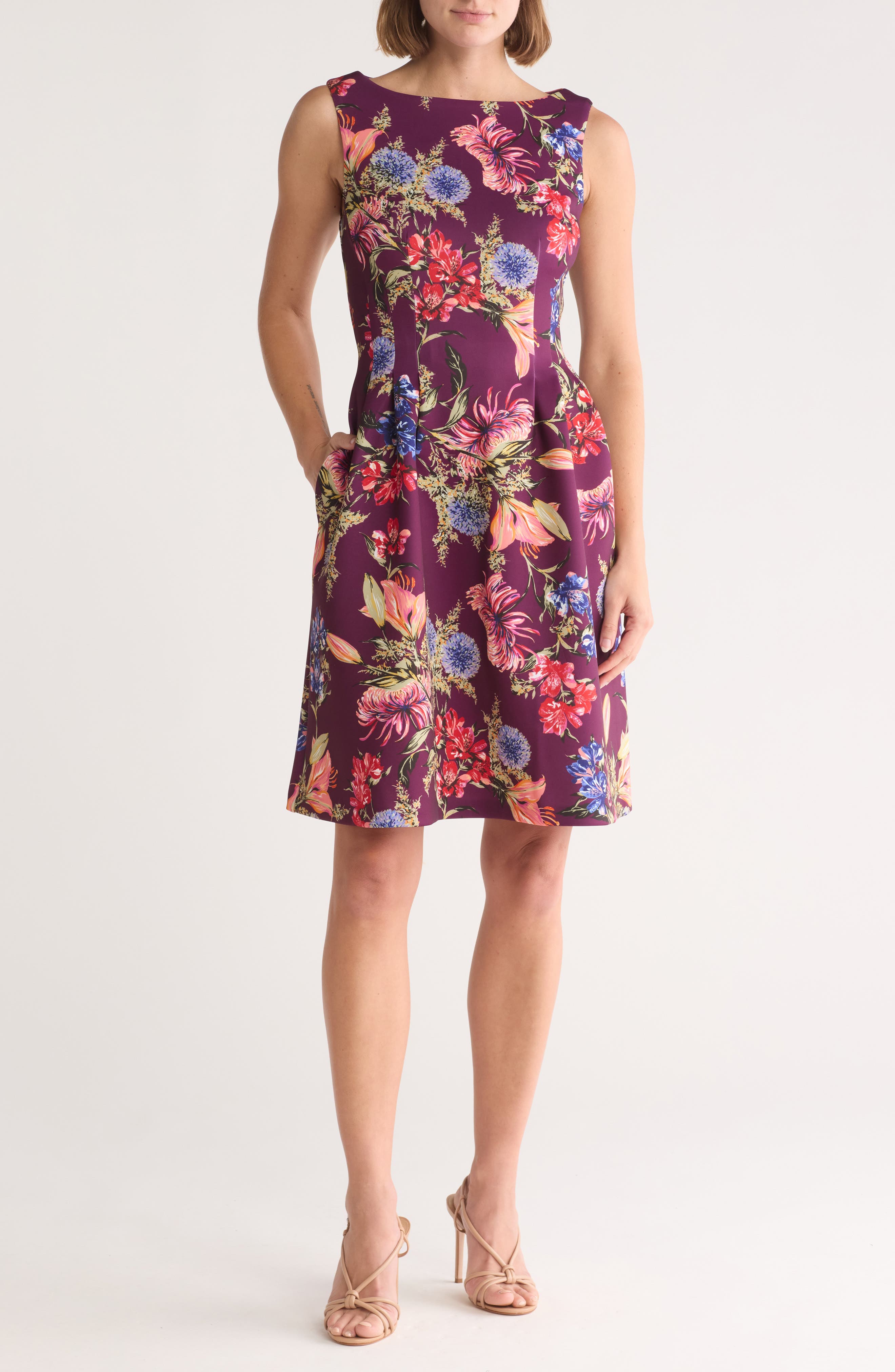 Vince Camuto Floral Sleeveless Scuba Knit Fit & Flare Dress | Nordstromrack
