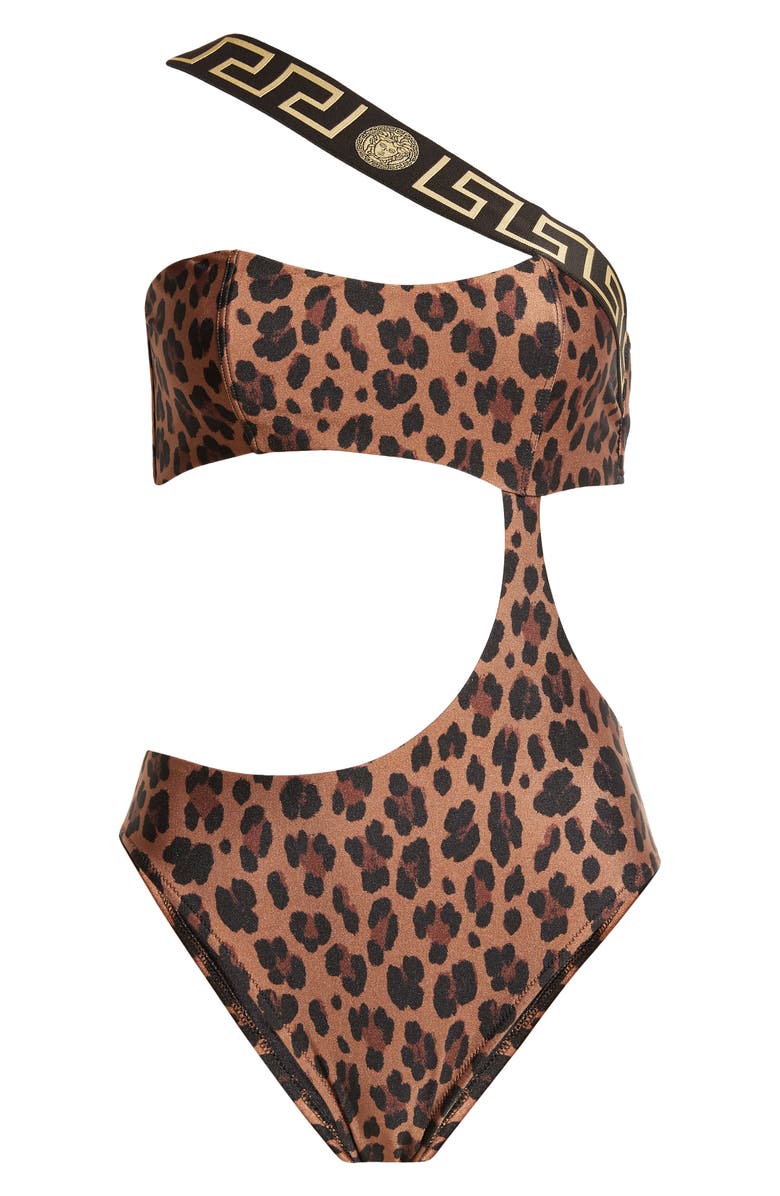 Versace Greca Border Leopard Print Cutout One-Piece Swimsuit | Nordstrom