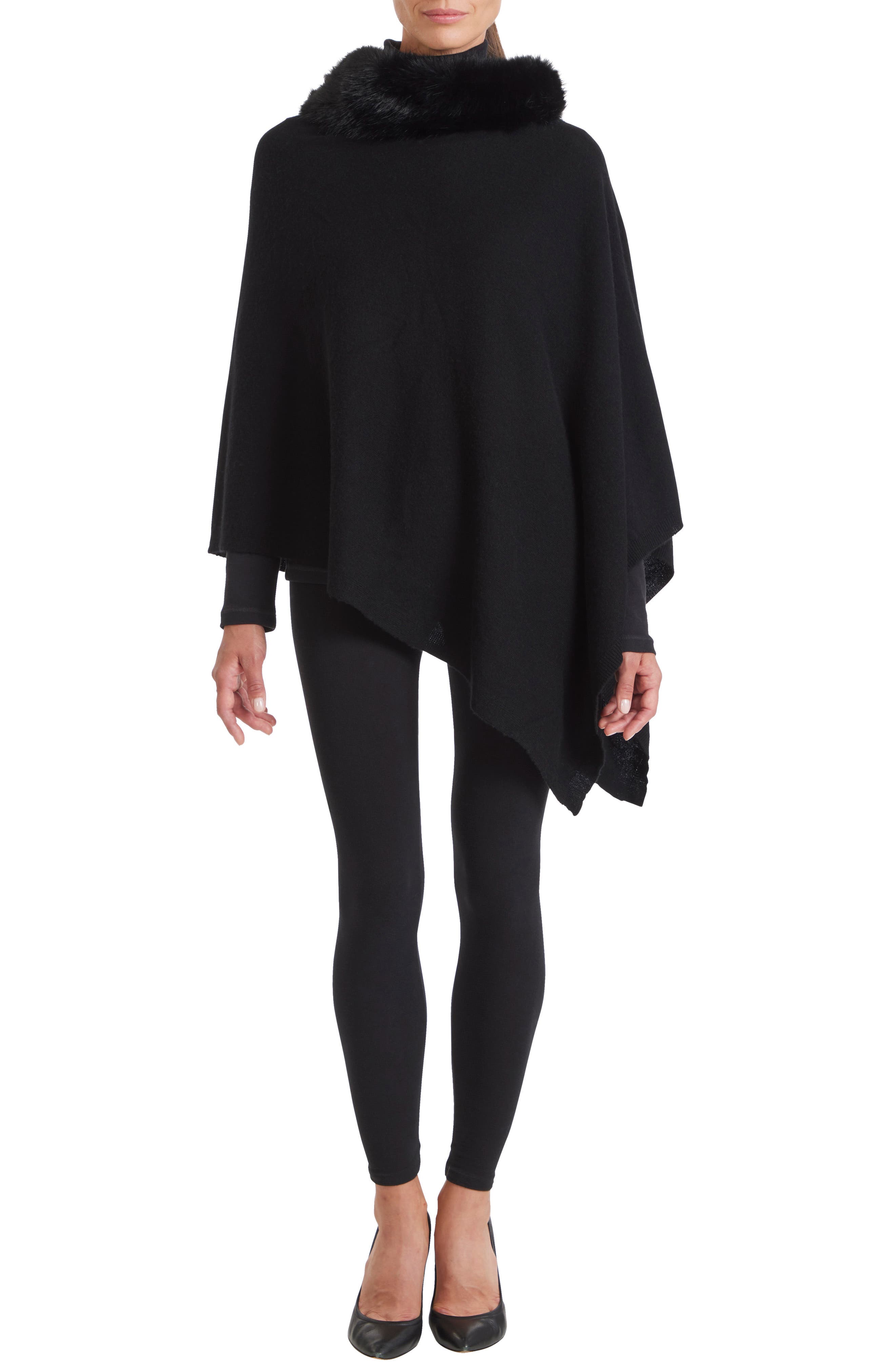 Sofia Cashmere Cashmere Blend Faux Fur Collar Poncho | Nordstromrack