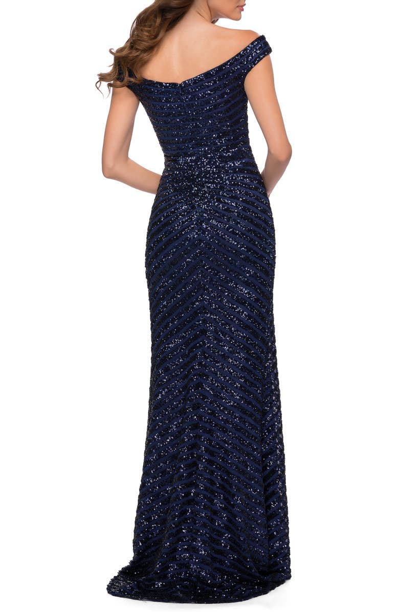 La Femme Sequin Stripe Off the Shoulder Gown | Nordstrom
