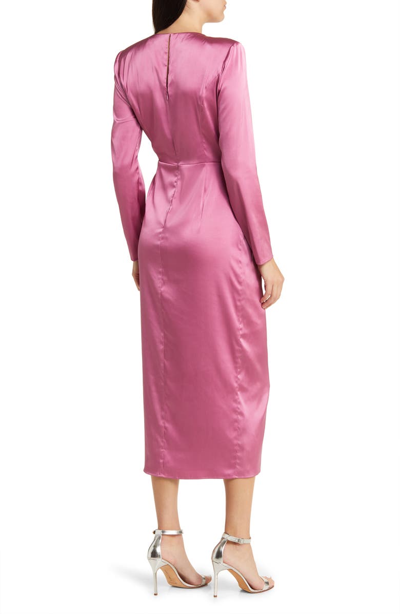 FLORET STUDIOS Side Ruched Long Sleeve Satin Midi Dress | Nordstromrack