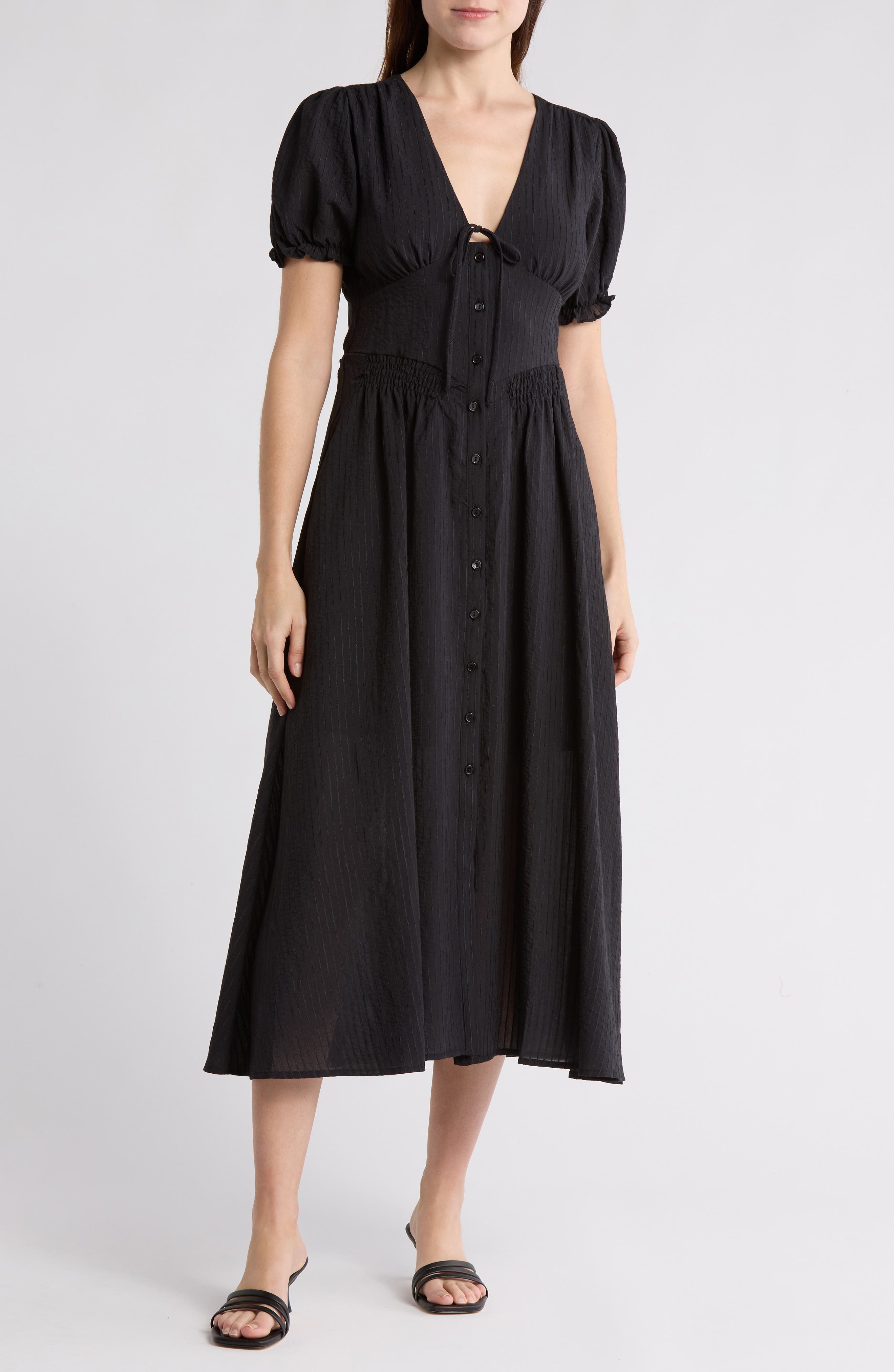 Lush Puff Sleeve Cinched Waist Midi Dress | Nordstromrack
