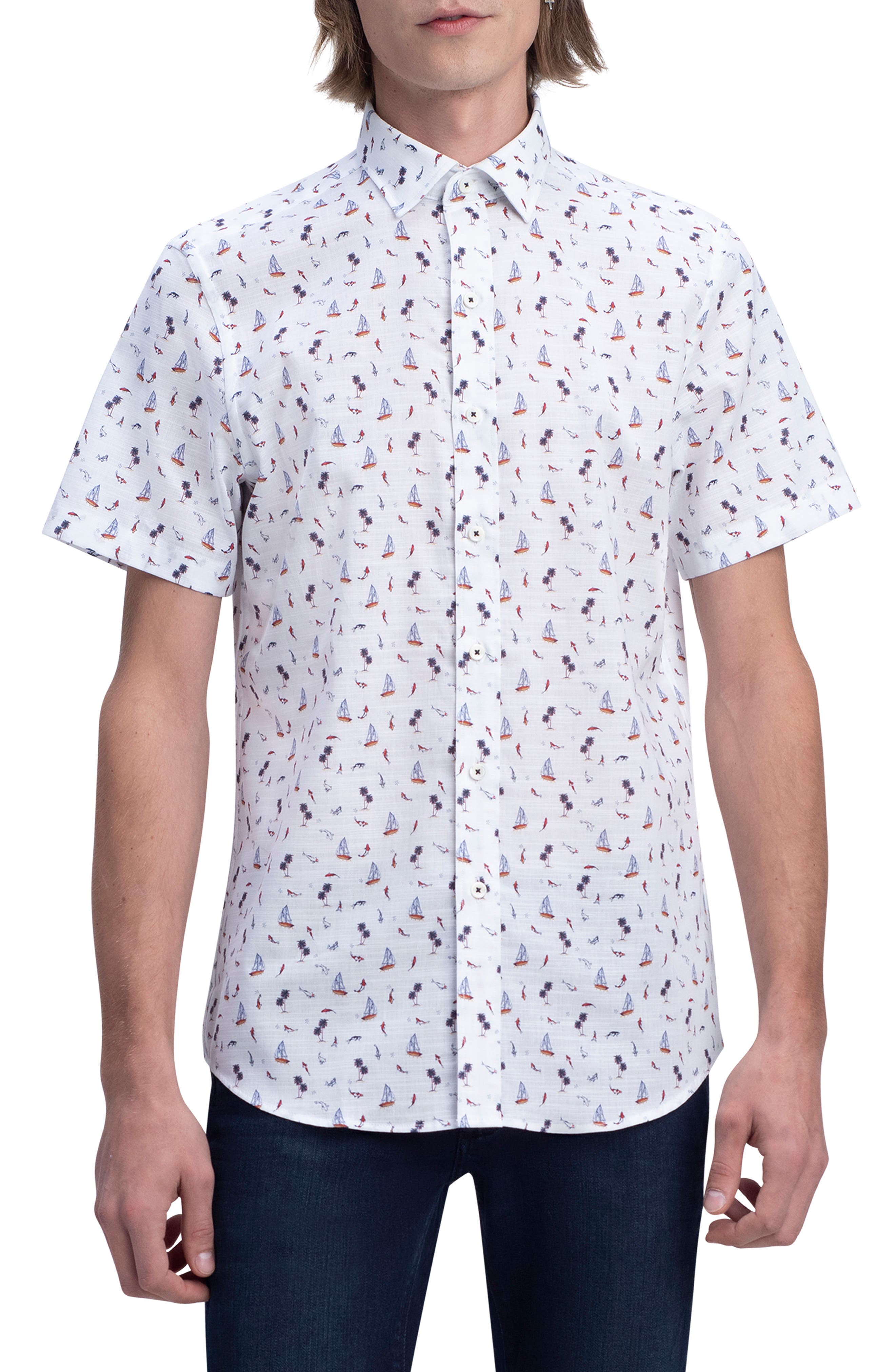 Sea Print Short Sleeve Button-Down Cotton Shirt (Men) | Nordstromrack